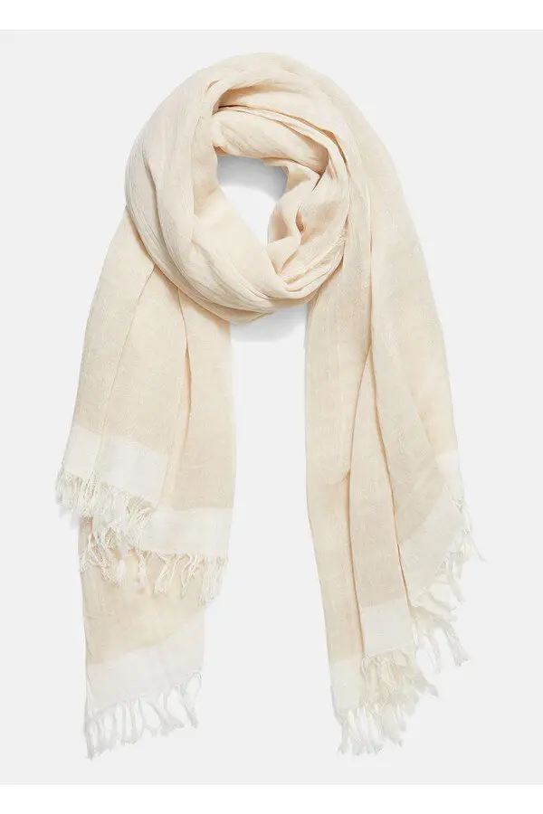 Vince Border-stripe Cotton Scarf - White