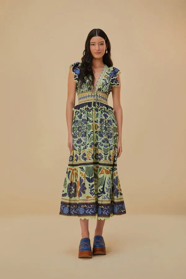 knee length dresses for ladies Pink Delicate Forest Maxi Dress – FARM Rio