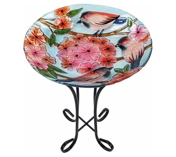 TEAMSON 17.8' Glass Birdbath With Metal St And - One-color