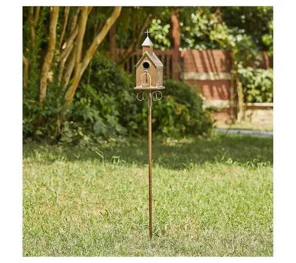 GLITZHOME 53 Metal Church Garden Birdhouse Wi Th Stake - One-color