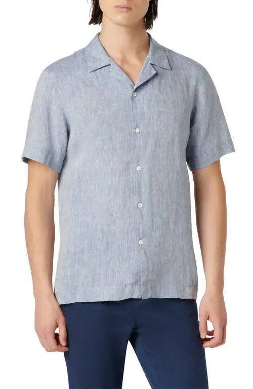 Bugatchi Jackson Shaped Fit Linen Button-up Camp Shirt - Navy