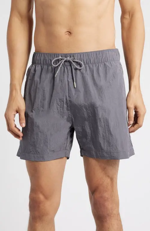 OPEN EDIT Crinkled Nylon Swim Trunks - Grey Excalibur