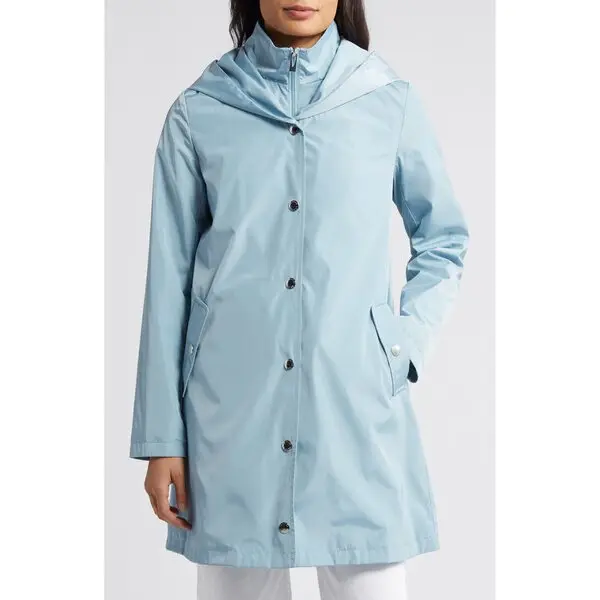 Via Spiga Water Resistant Packable Rain Jacket - Sky Blue