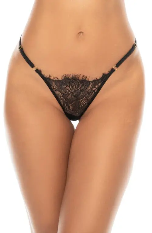 MAPALE Underwire Eyelash Lace Babydoll & G-string Set - Black