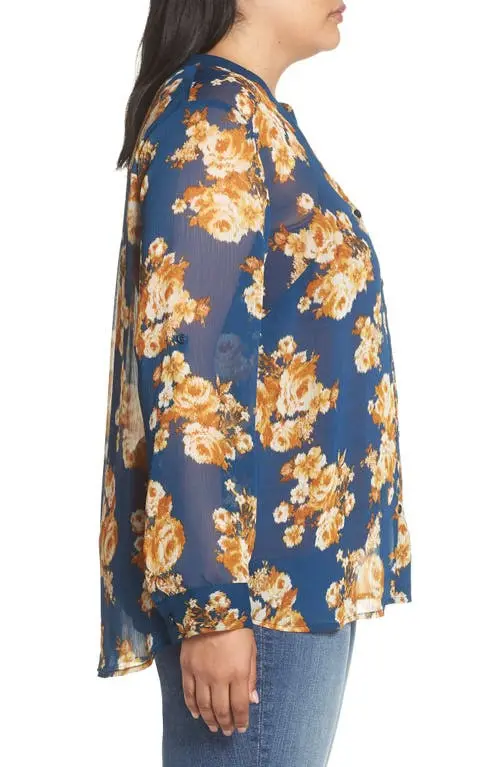 Kut From The Kloth Jasmine Floral Print Roll Sleeve Top
