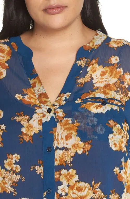 Kut From The Kloth Jasmine Floral Print Roll Sleeve Top