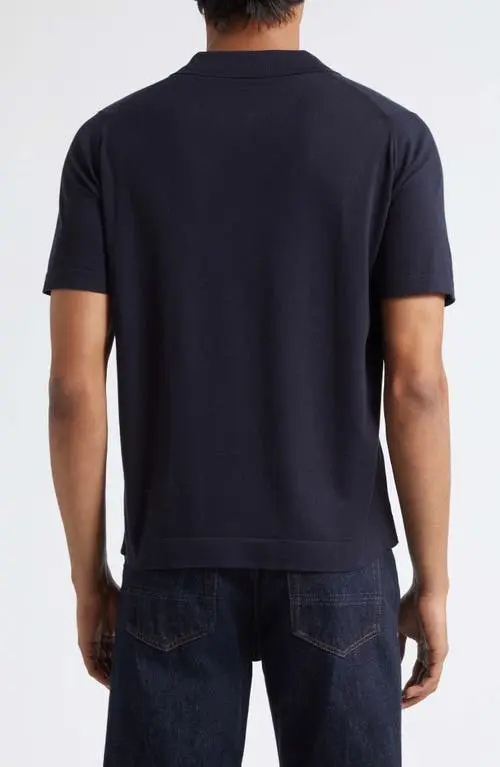 John Smedley Folke Knit Short Sleeve Cotton Button-up Shirt - Navy