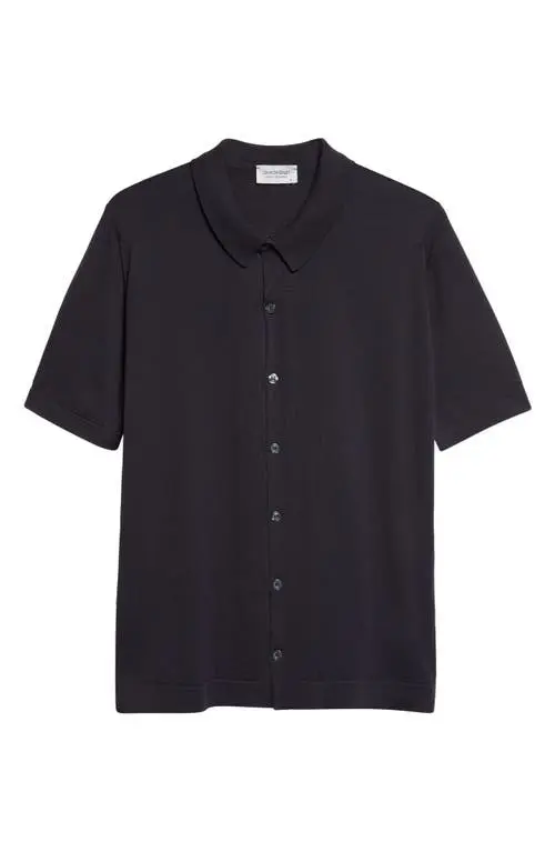 John Smedley Folke Knit Short Sleeve Cotton Button-up Shirt - Navy