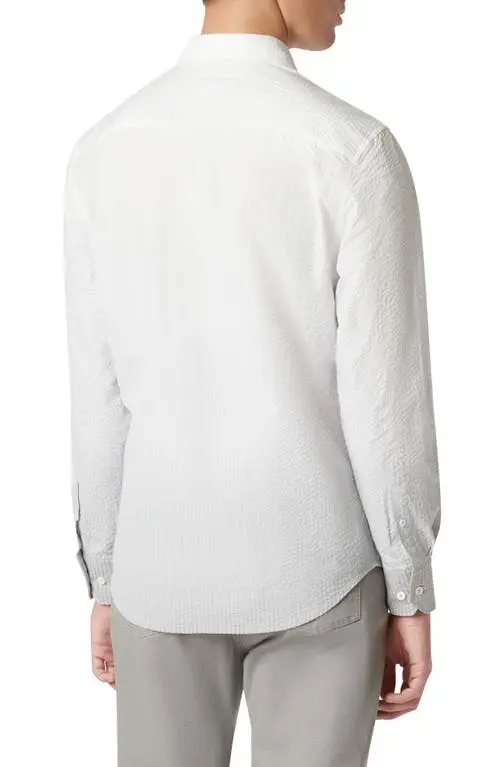 Bugatchi Axel Shaped Fit Woven Seersucker Cotton Button-up Shirt - Platinum