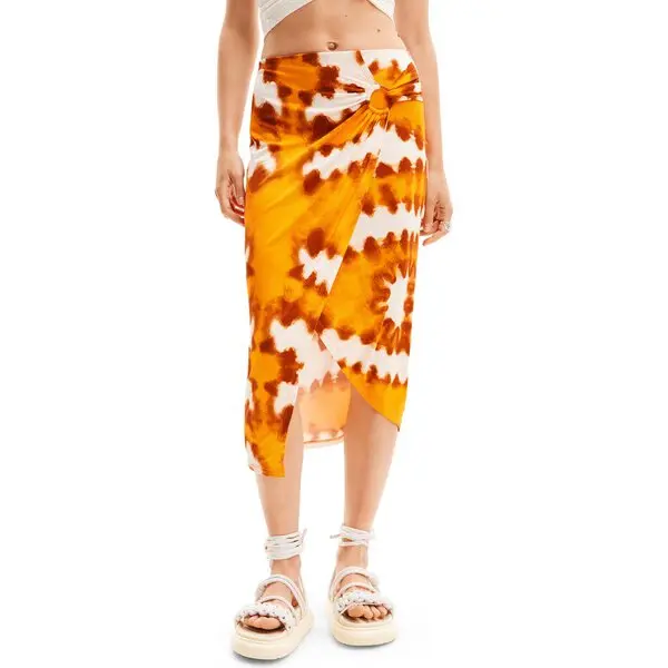 Desigual Tie Dye Wrap Midi Skirt - Orange