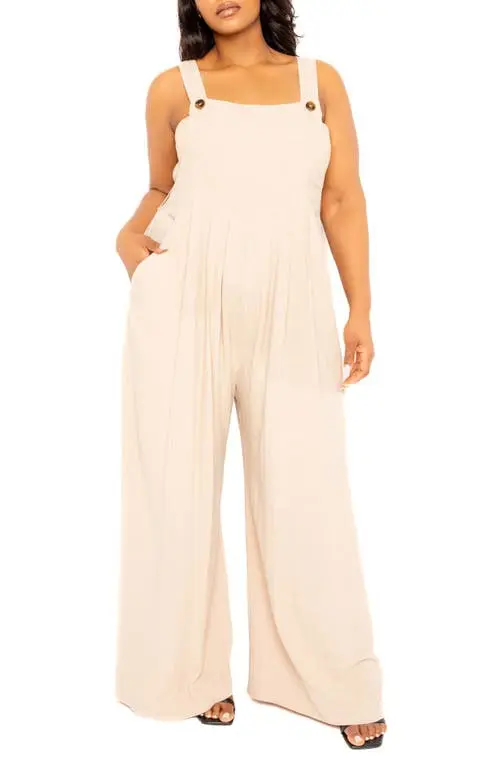 BUXOM COUTURE Wide Leg Jumpsuit - Beige
