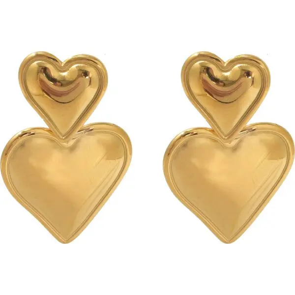 PETIT MOMENTS Francesca Double Heart Drop Earrings - Gold