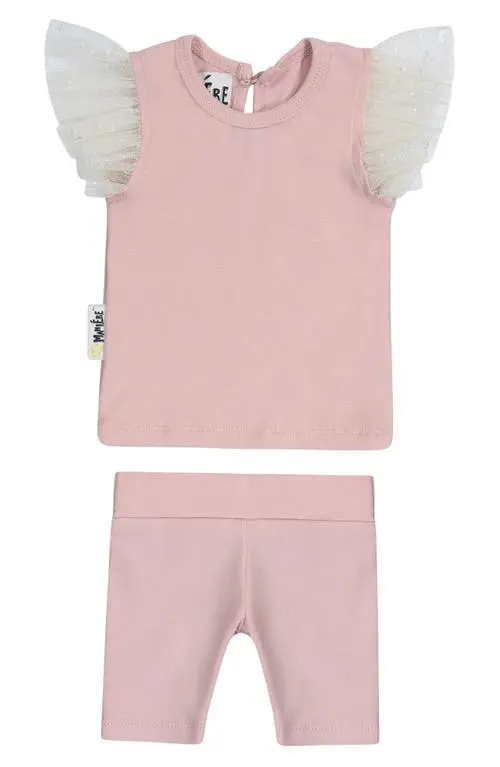 MANIÈRE Glitter Mesh Top & Shorts Set - Mauve