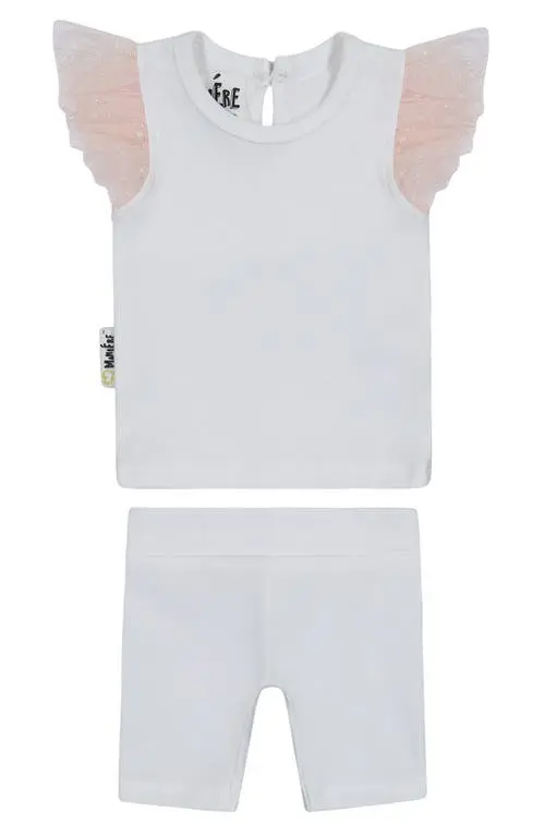 MANIÈRE Glitter Mesh Top & Shorts Set - White/ Mauve