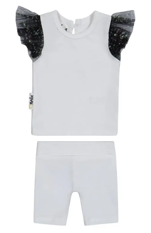 MANIÈRE Glitter Mesh Top & Shorts Set - White/black