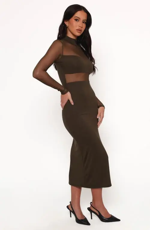 PETAL & PUP Farrow Long Sleeve Midi Dress - Olive