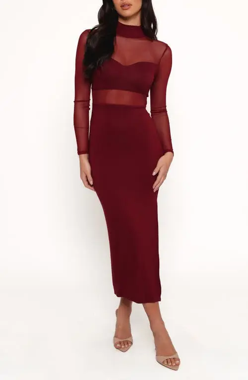 PETAL & PUP Farrow Long Sleeve Midi Dress - Wine