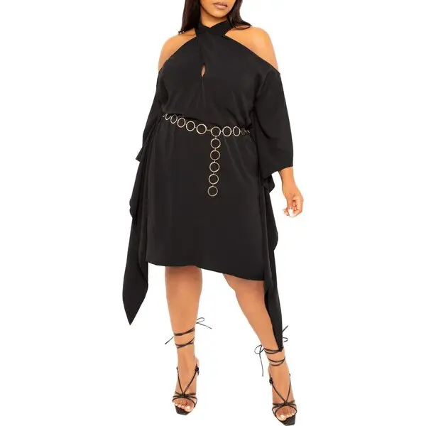 BUXOM COUTURE Cross Halter Belted Tunic Dress