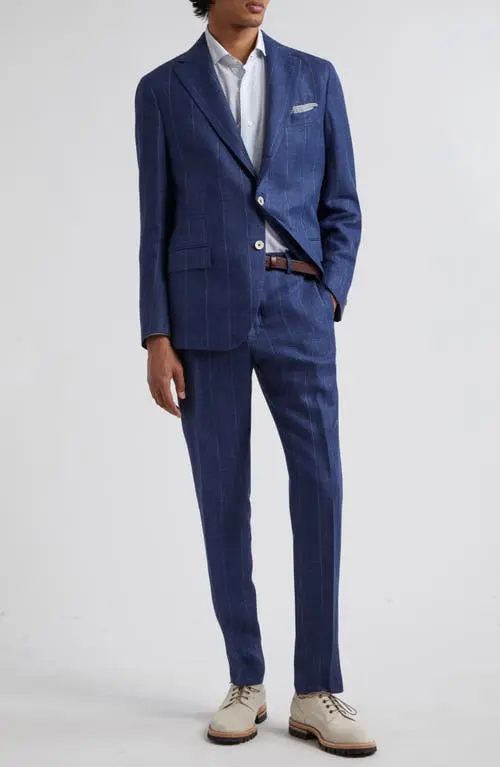 Eleventy Pinstripe Linen Blend Suit - Blue