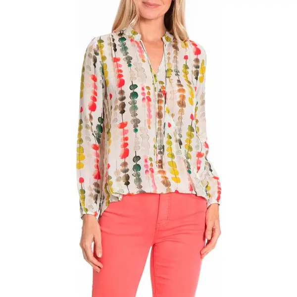 APNY Print Tassel Surplice Chiffon Top - Beige Multi