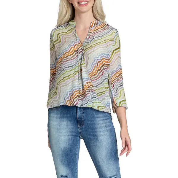 APNY Print Tassel Surplice Chiffon Top - Green Multi