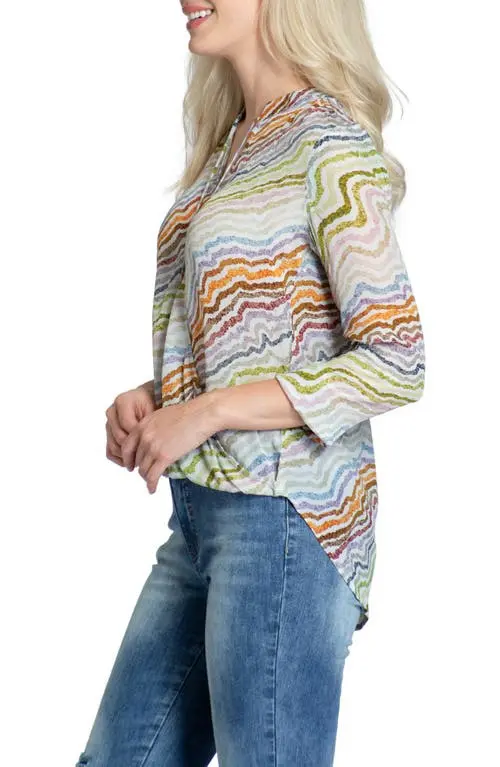 APNY Print Tassel Surplice Chiffon Top - Green Multi