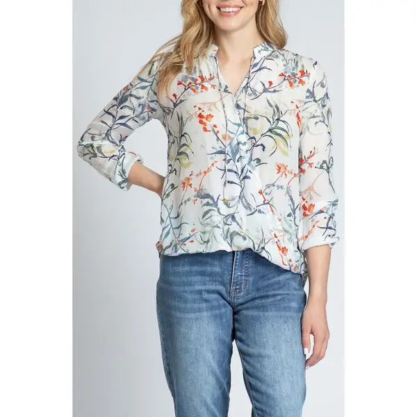 APNY Print Tassel Surplice Chiffon Top - White Multi