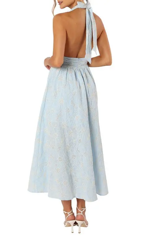 sachin and babi light blue dress Petal & Pup Taila Eyelet Embroidered Halter Neck Cotton Maxi Dress - Blue  Floral