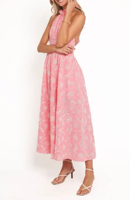 PETAL & PUP Taila Eyelet Embroidered Halter Neck Cotton Maxi Dress
