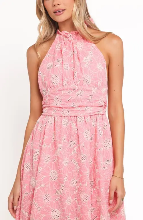 PETAL & PUP Taila Eyelet Embroidered Halter Neck Cotton Maxi Dress