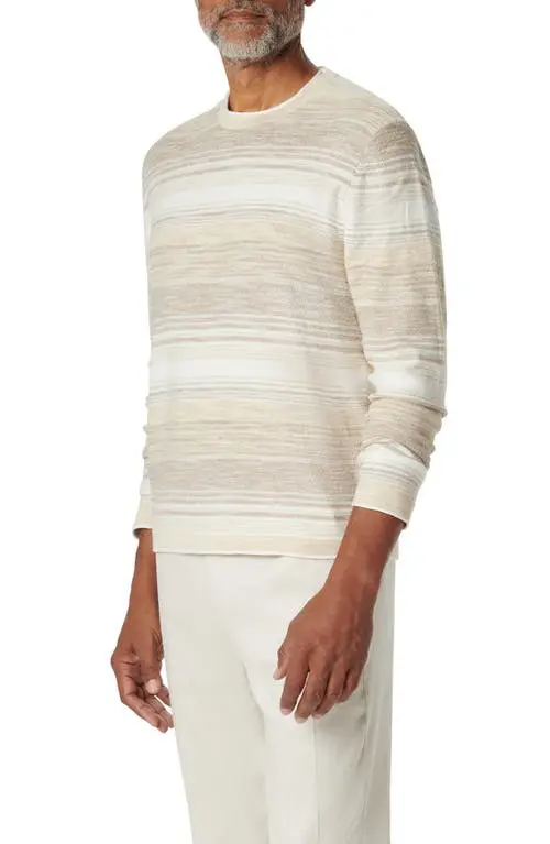 Bugatchi Stripe Crewneck Cotton Sweater - Beige