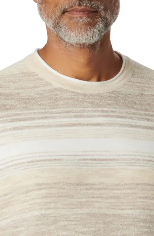 Bugatchi Stripe Crewneck Cotton Sweater - Beige