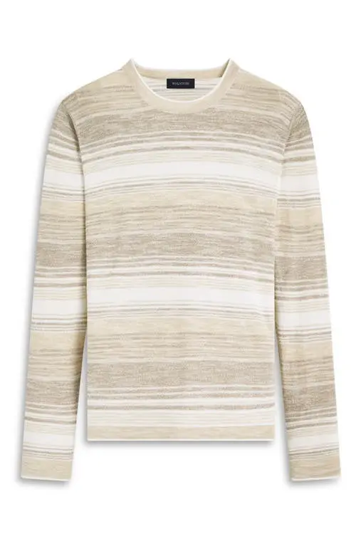 Bugatchi Stripe Crewneck Cotton Sweater - Beige