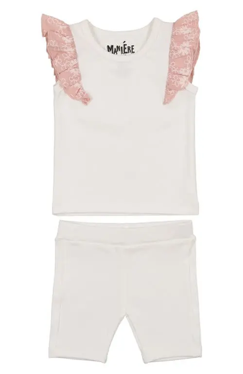 MANIÈRE Flutter Sleeve Top & Shorts Set - White