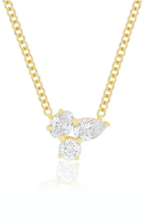 Ef Collection Triple Diamond Cluster Pendant Necklace - 14k Yellow Gold