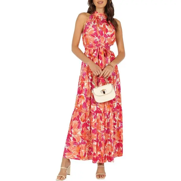 PETAL & PUP Caroline Floral Maxi Dress - Red Orange