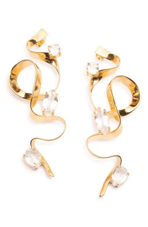 STERLING KING Crystal Ribbon Drop Earrings - Gold