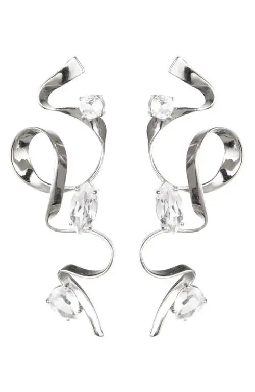 STERLING KING Crystal Ribbon Drop Earrings - Sterling Silver