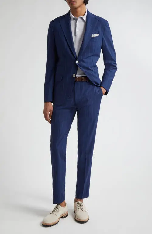 Eleventy Pinstripe Stretch Wool Blend Suit - Blue