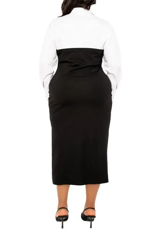 BUXOM COUTURE Contrast Long Sleeve Midi Shirt Dress