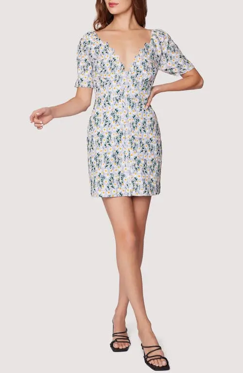 LOST + WANDER Breath Of Youth Floral Embroidery Cotton & Linen Minidress - Light Blue