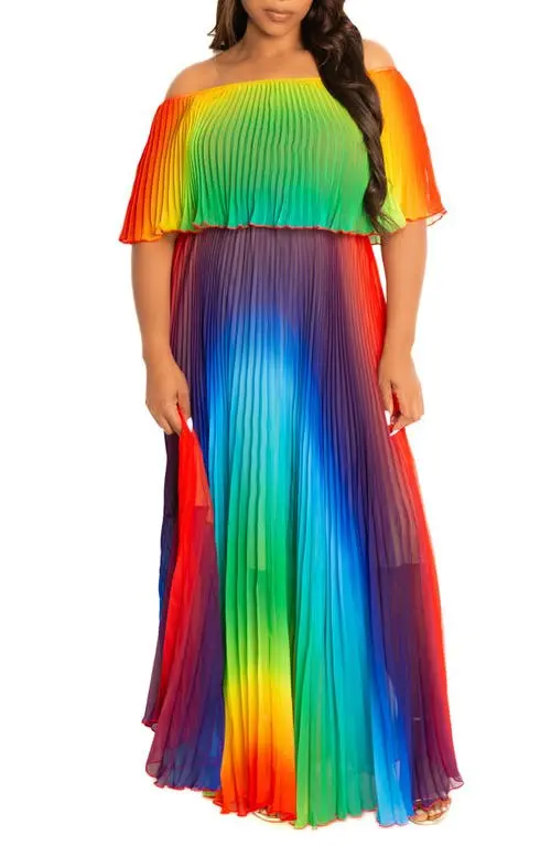 BUXOM COUTURE Floral Pleated Off-the-shoulder Maxi Dress - Multi