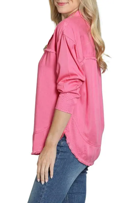 APNY Grommet Henley Chambray Top - Pink
