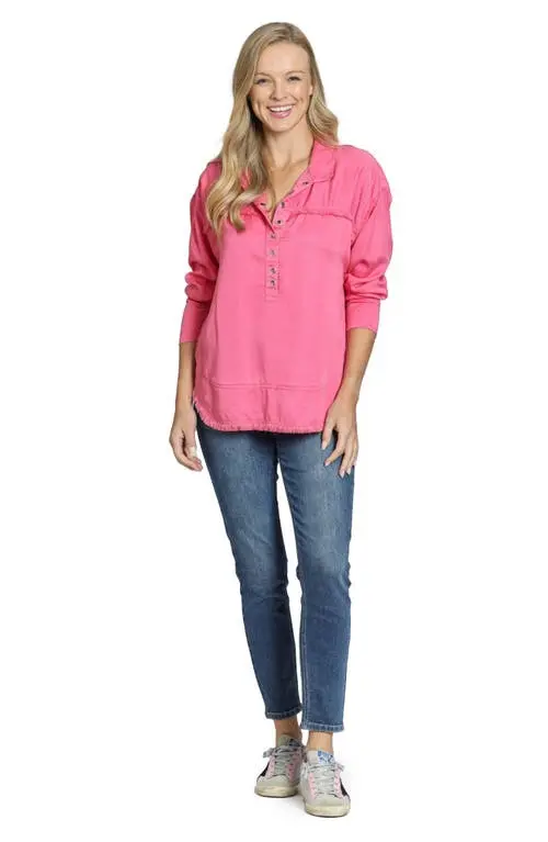 APNY Grommet Henley Chambray Top - Pink