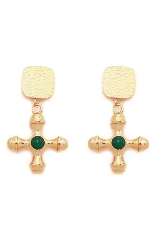 PETIT MOMENTS Turin Cross Drop Earrings - Emerald