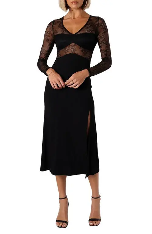 PETAL & PUP Addams Lace Inset Midi Dress - Black