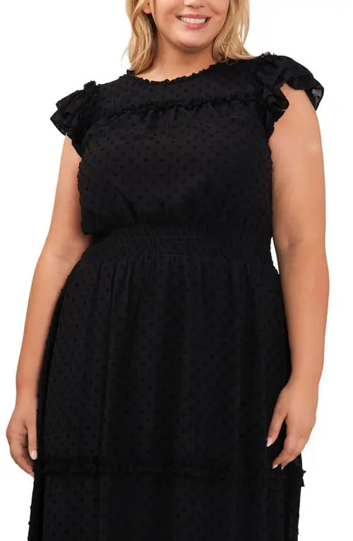 CECE DUPRAZ Clip Dot Ruffle Tiered Midi Dress