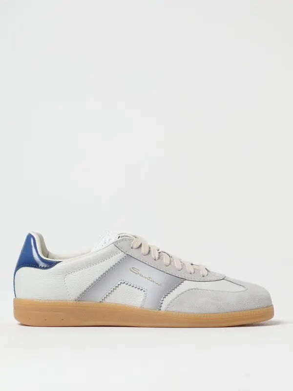 Santoni Lace-up Leather And Suede Sneakers - Blue