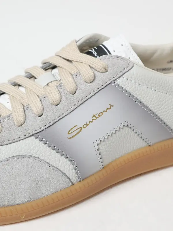 Santoni Lace-up Leather And Suede Sneakers - Blue