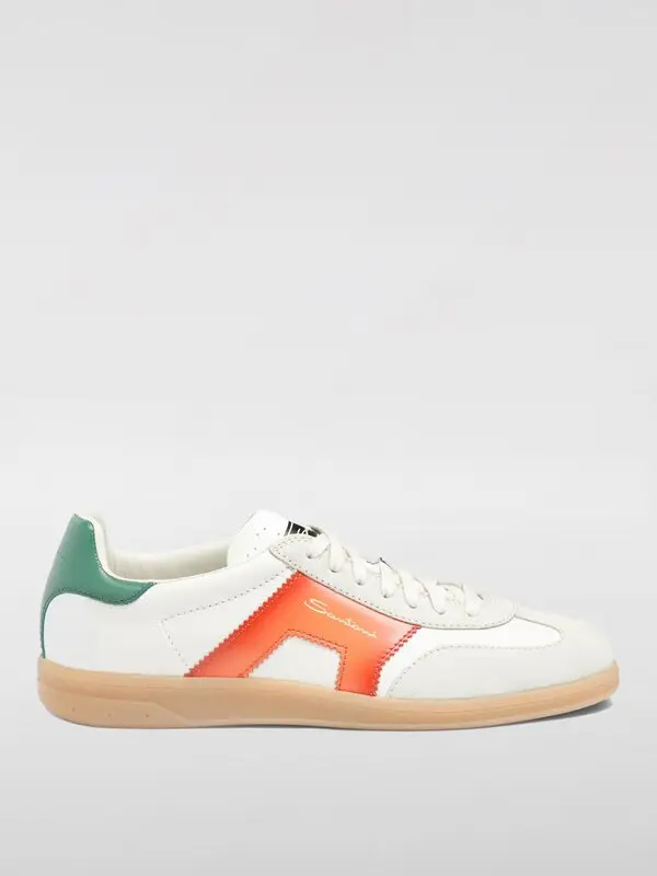 Santoni Lace-up Leather And Suede Sneakers - White 1